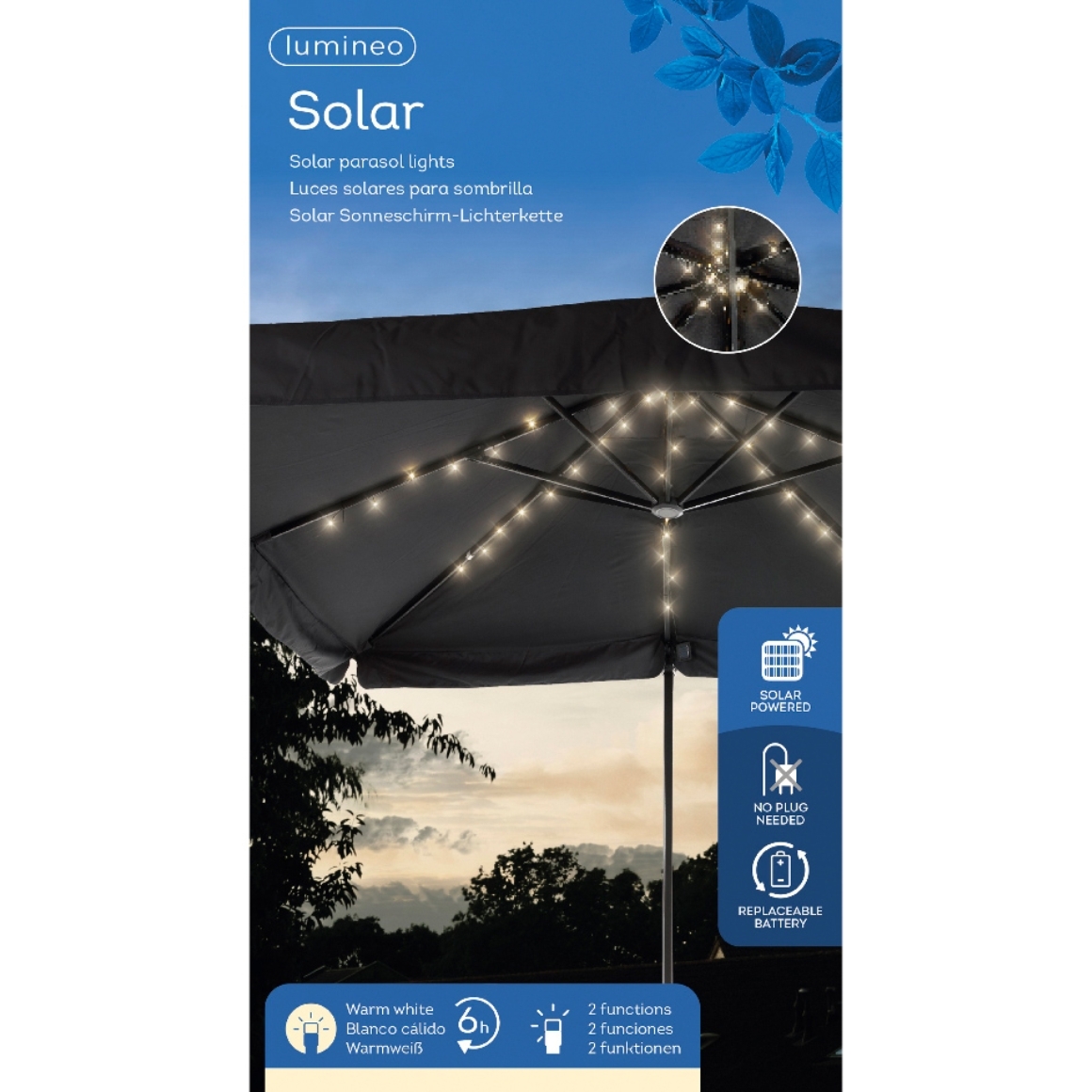 Meekes | (R) Lumineo parasol lighting solar 72 LED