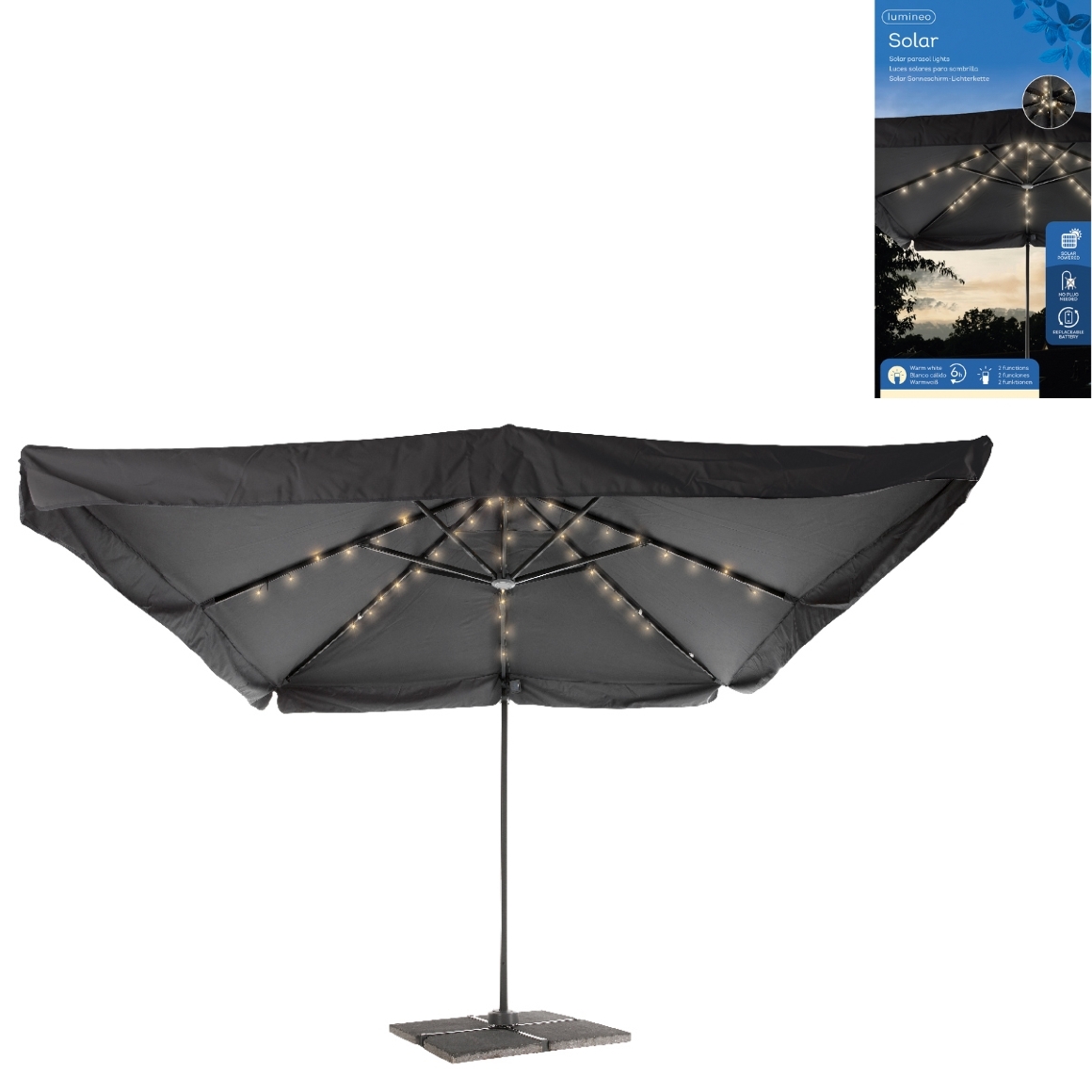 Meekes | (R) Lumineo parasol lighting solar 72 LED