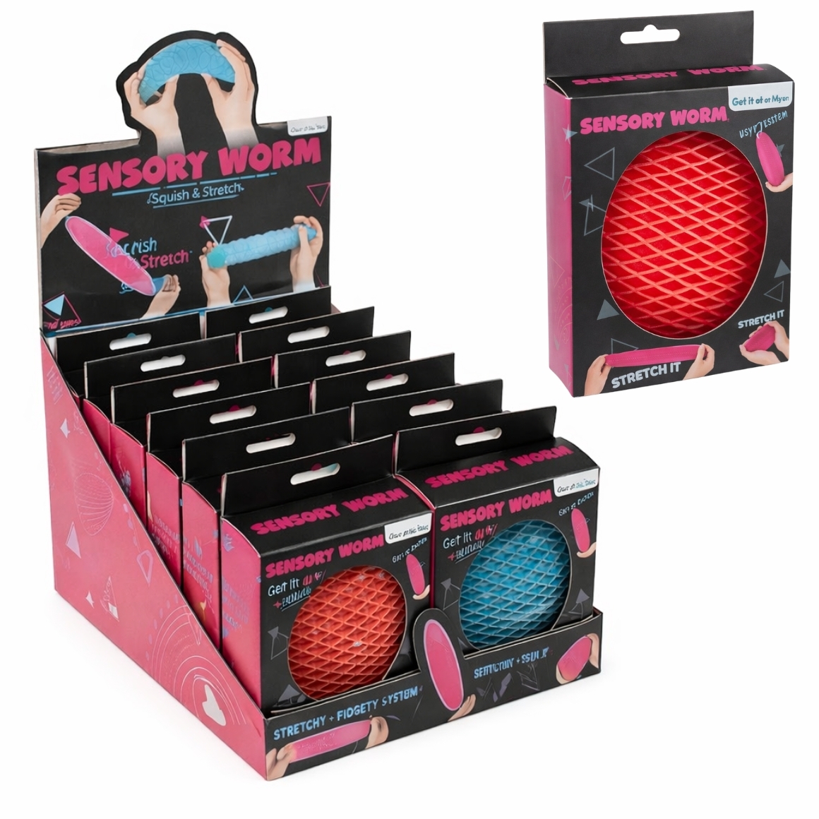 Meekes | Out of the Blue Sensory Worm fidget 34,5 cm 2…